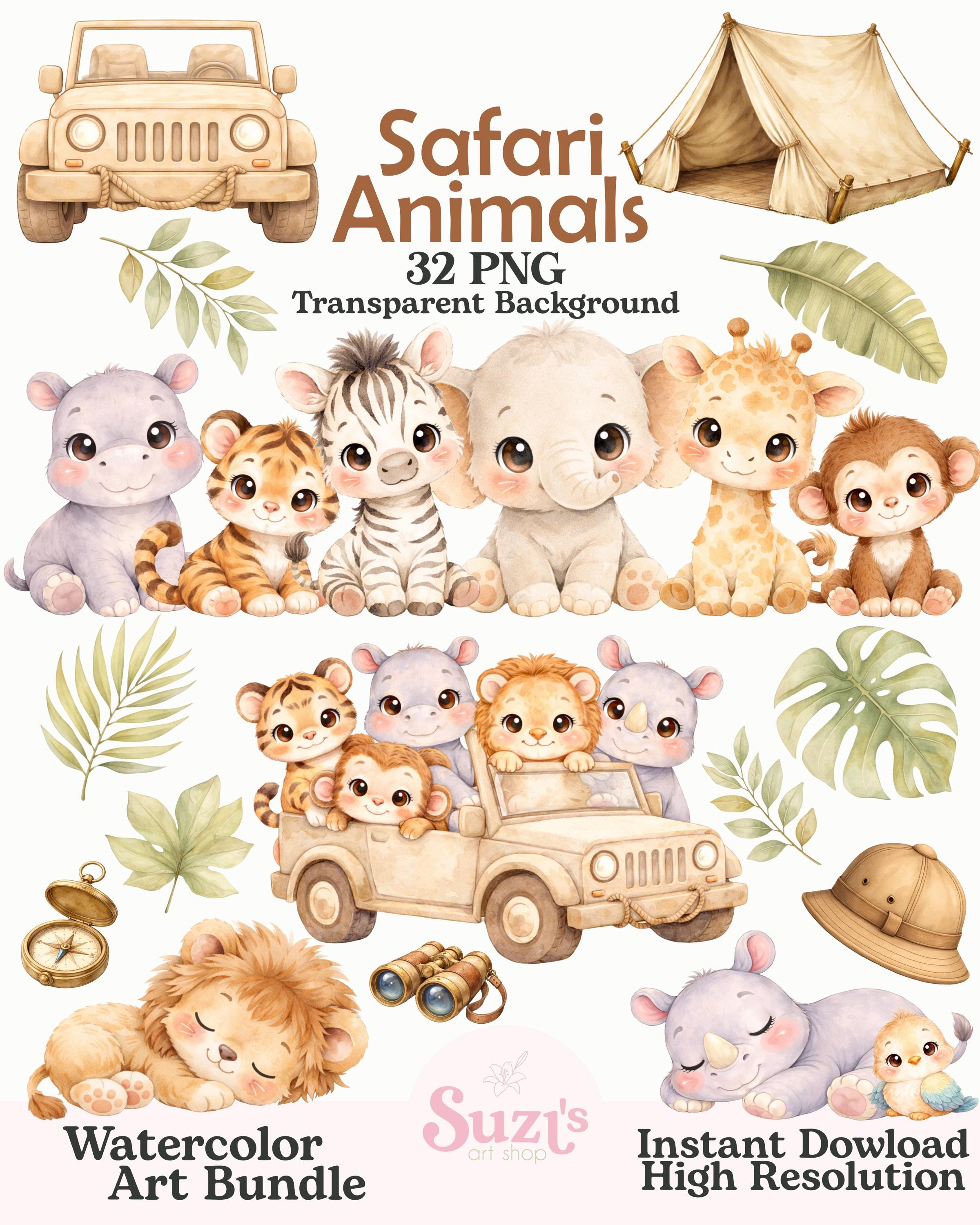 Safari Animals Clipart Bundle, Jungle Animals Clipart, Cute Safari PNG ...