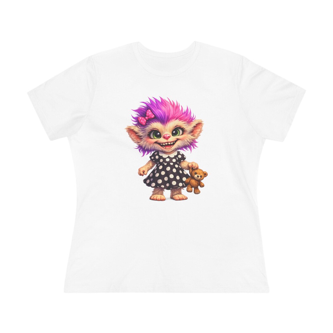 Womens Pink Hair Troll Doll With Teddy Bear T-shirt | Cute Polka Dot ...