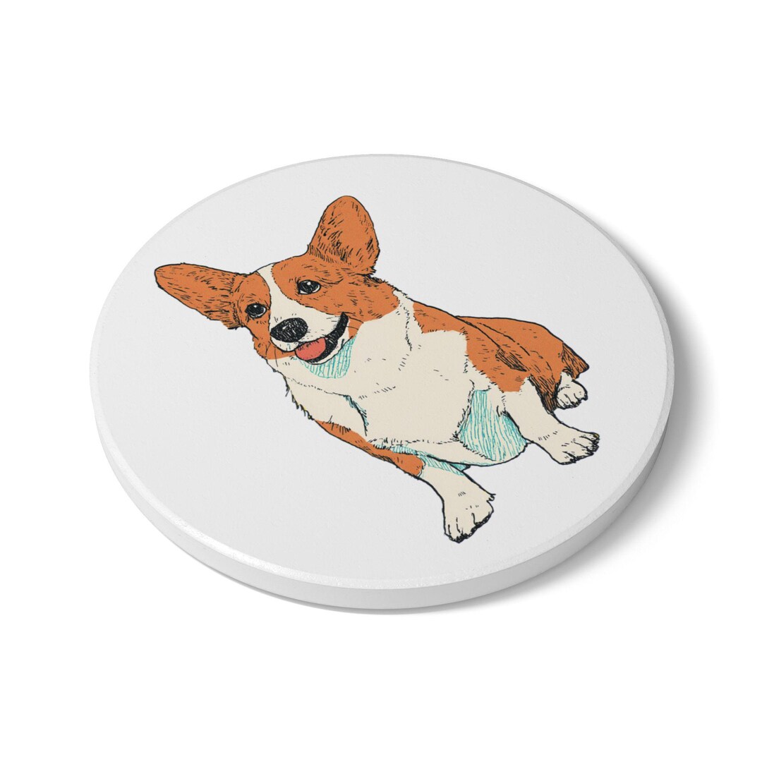 Hand-drawn Corgi Illustration Ceramic Coaster | Cork Back, Pet Artwork ...
