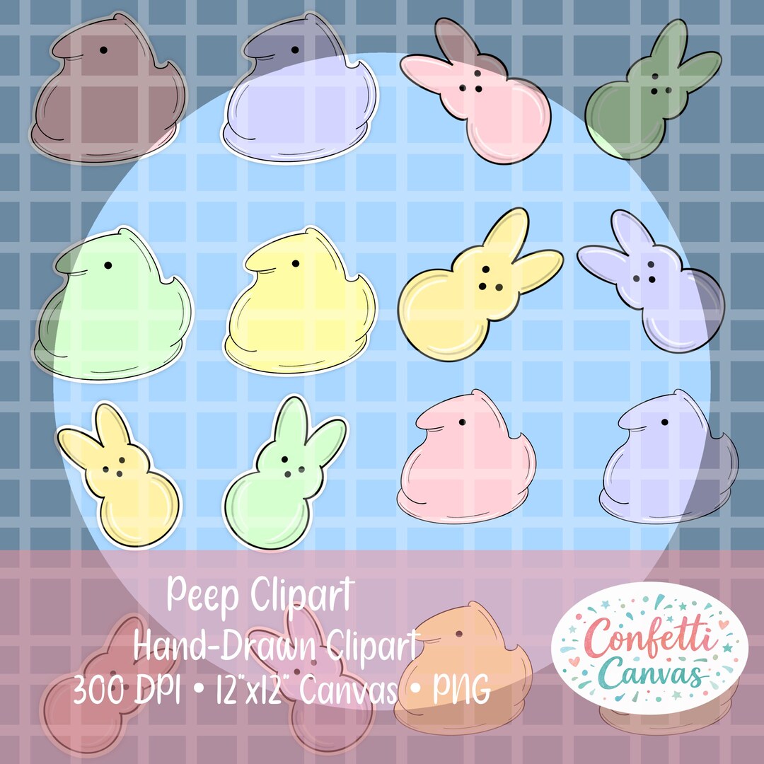 Peep Bunny Clip Art | Hand Drawn Easter Clipart | Pastel Bunny PNG ...