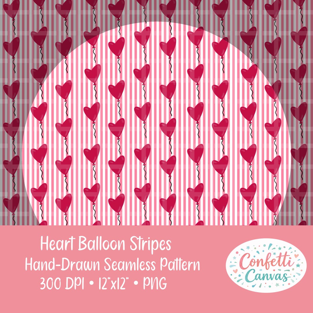 Heart Balloon Stripe Seamless Pattern | Valentine Striped Digital Paper ...