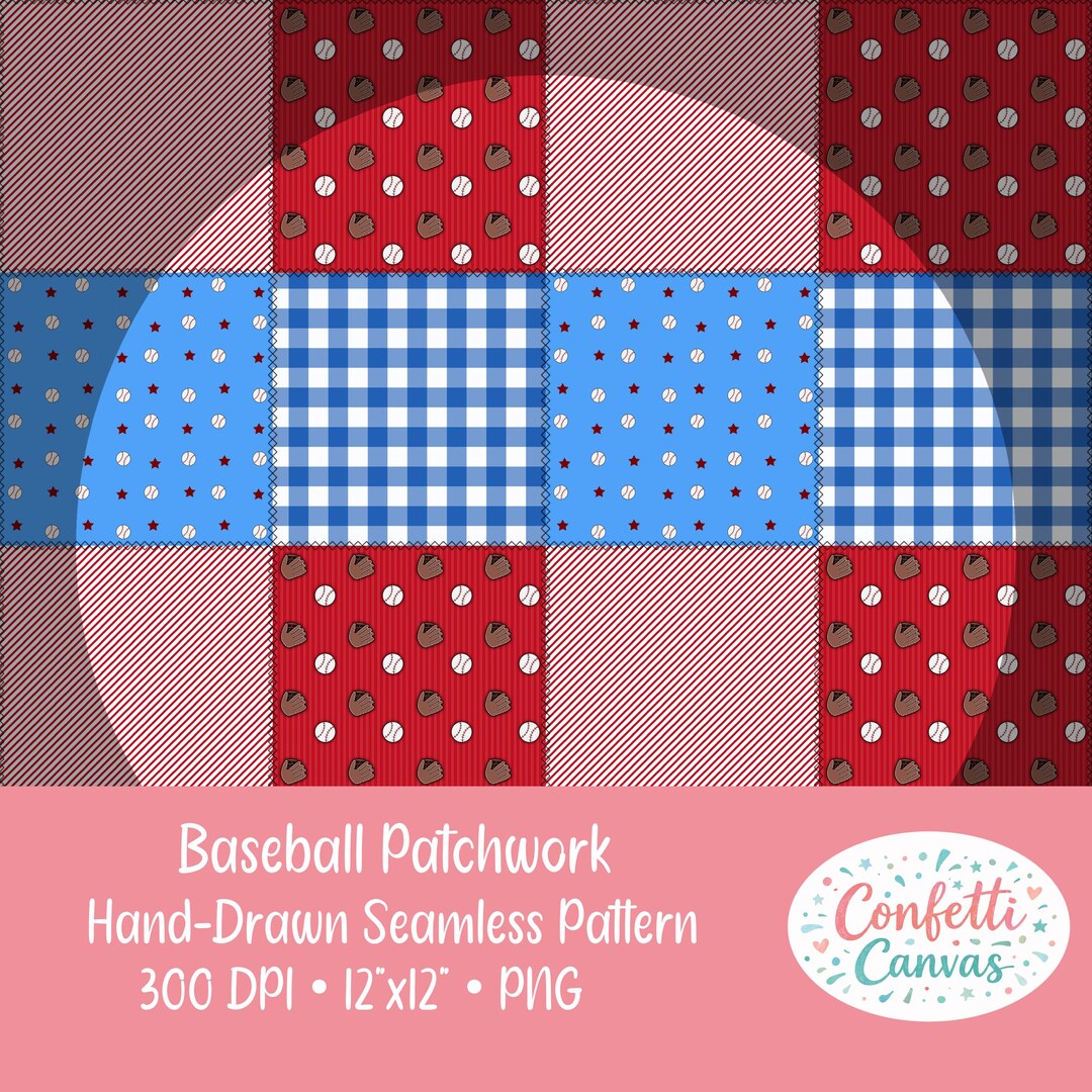 Baseball Patchwork Seamless Pattern PNG | Red White Blue Sports Digital ...