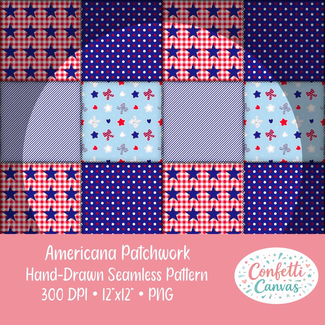 Americana Patchwork Seamless Pattern PNG | Red White Blue Digital Paper ...
