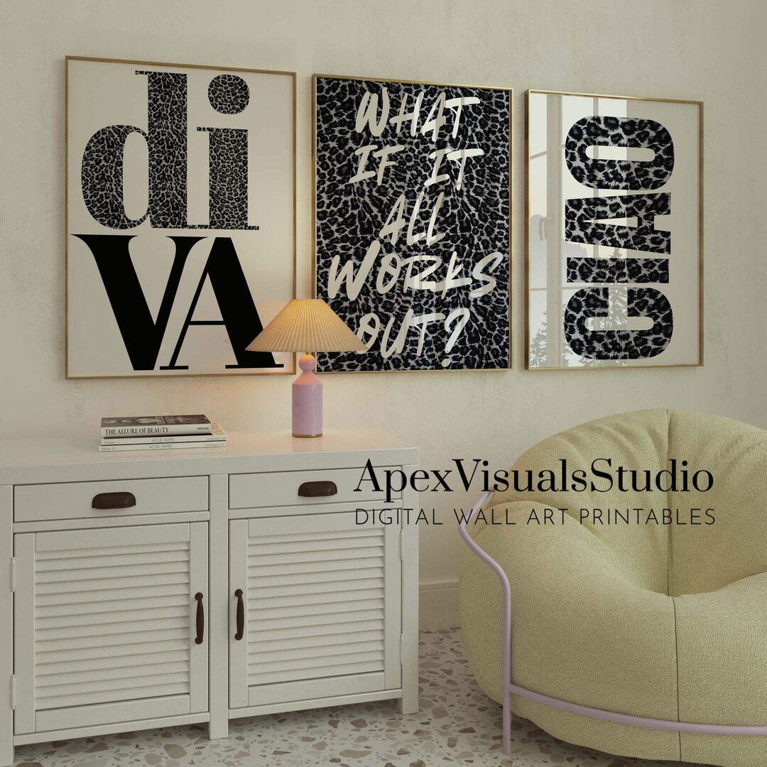 Leopard Typography Gallery Wall Set of 3, Diva What If It All Works Out ...