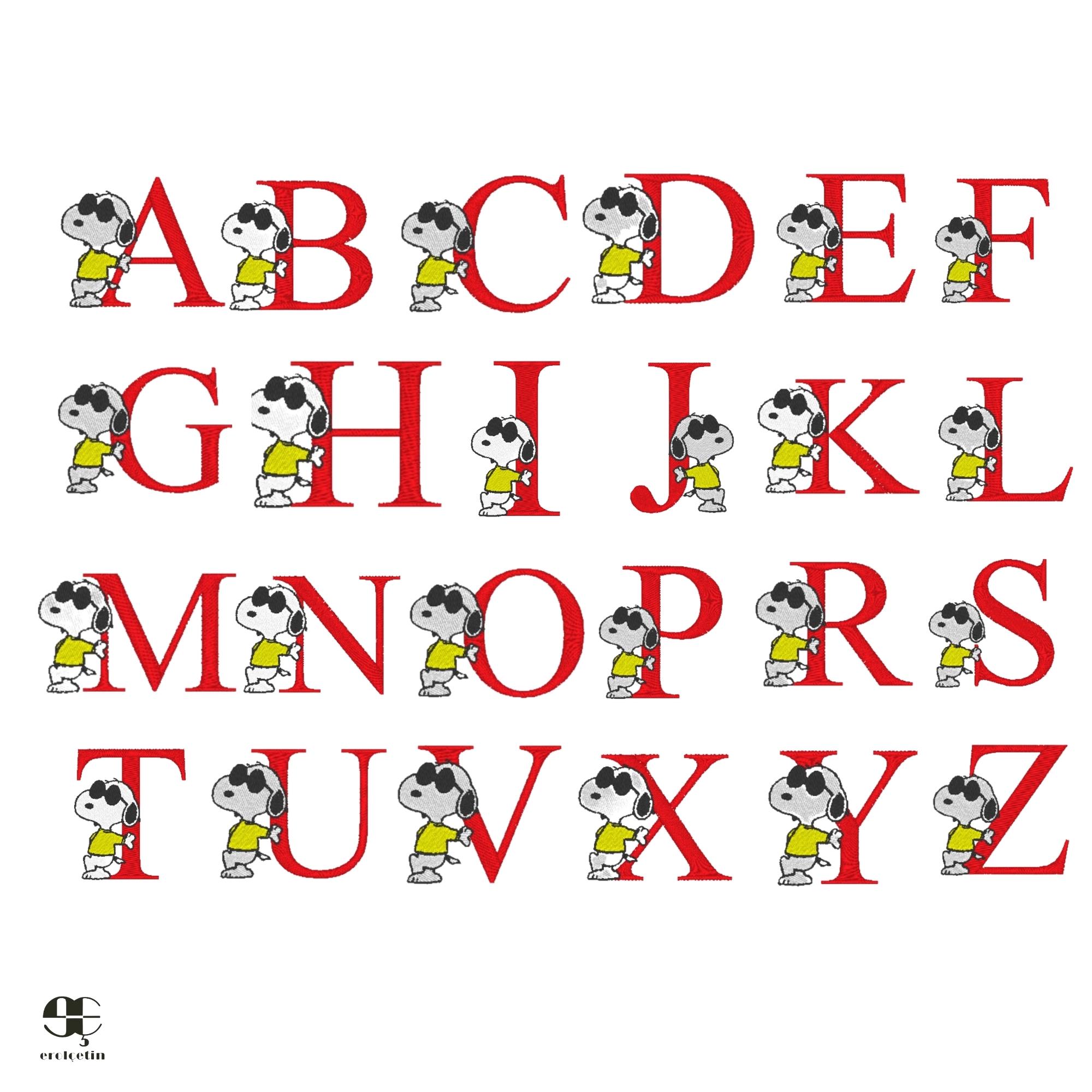 Snoopy Alphabet Machine Embroidery Design, Monogram Dog Letter Pes File ...