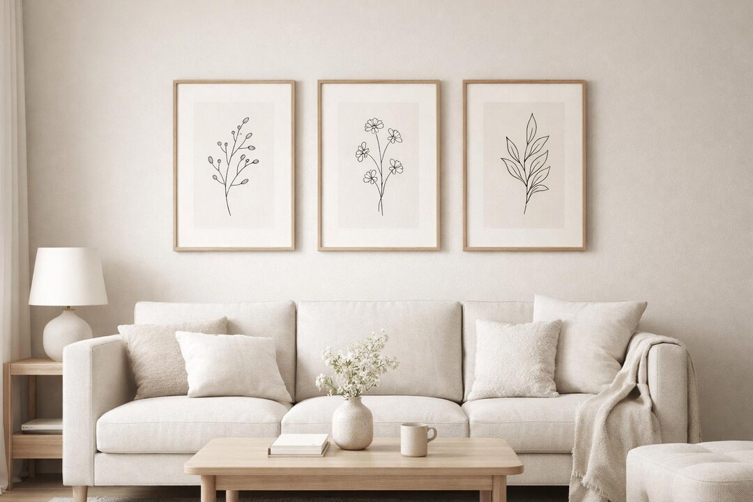 Minimalist Botanical Wall Art Set of 3, Scandinavian Line Art Prints ...