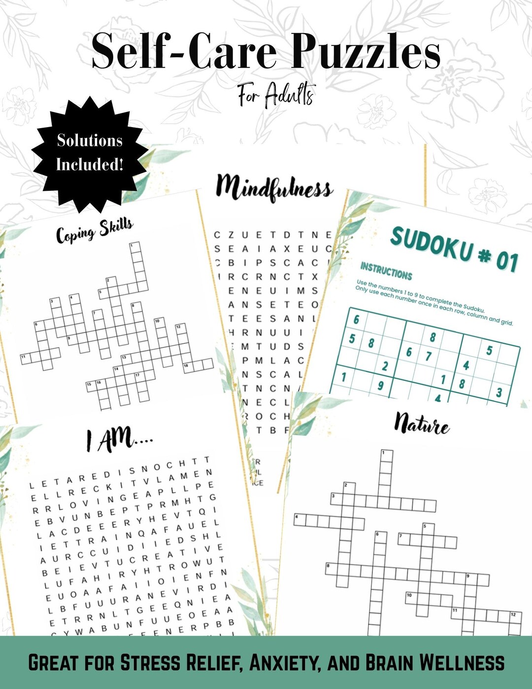 Self-care Puzzles for Stress, Anxiety and Relaxation | Word Search ...