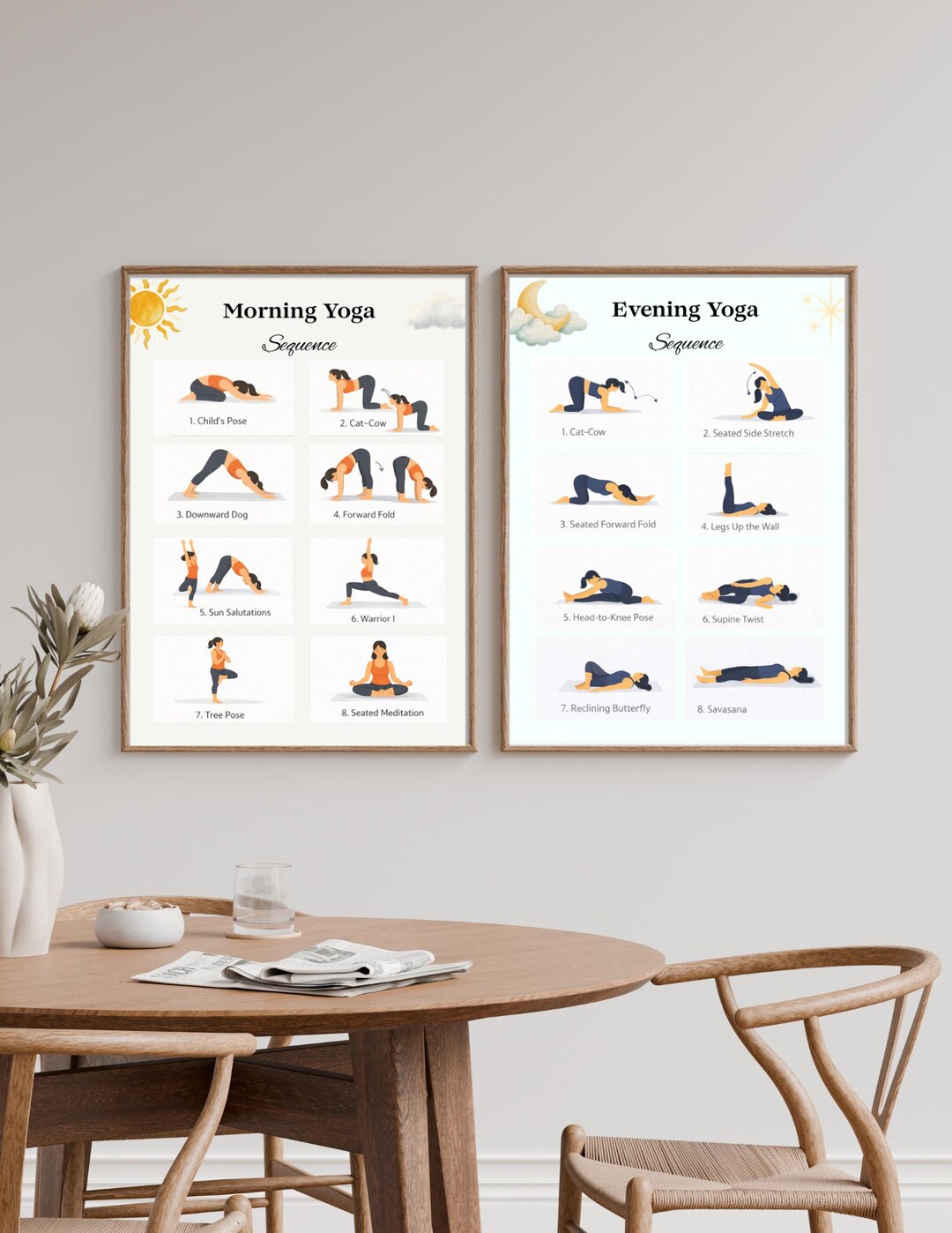 Morning and Evening Yoga Routine Poster | Yoga Studio Decor, Pose ...