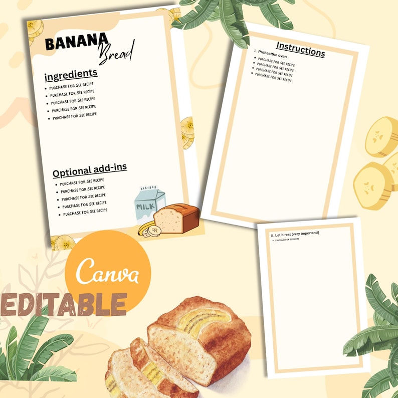 Easy Banana Bread Recipe | Beginner Baking Guide (digital Download PDF ...