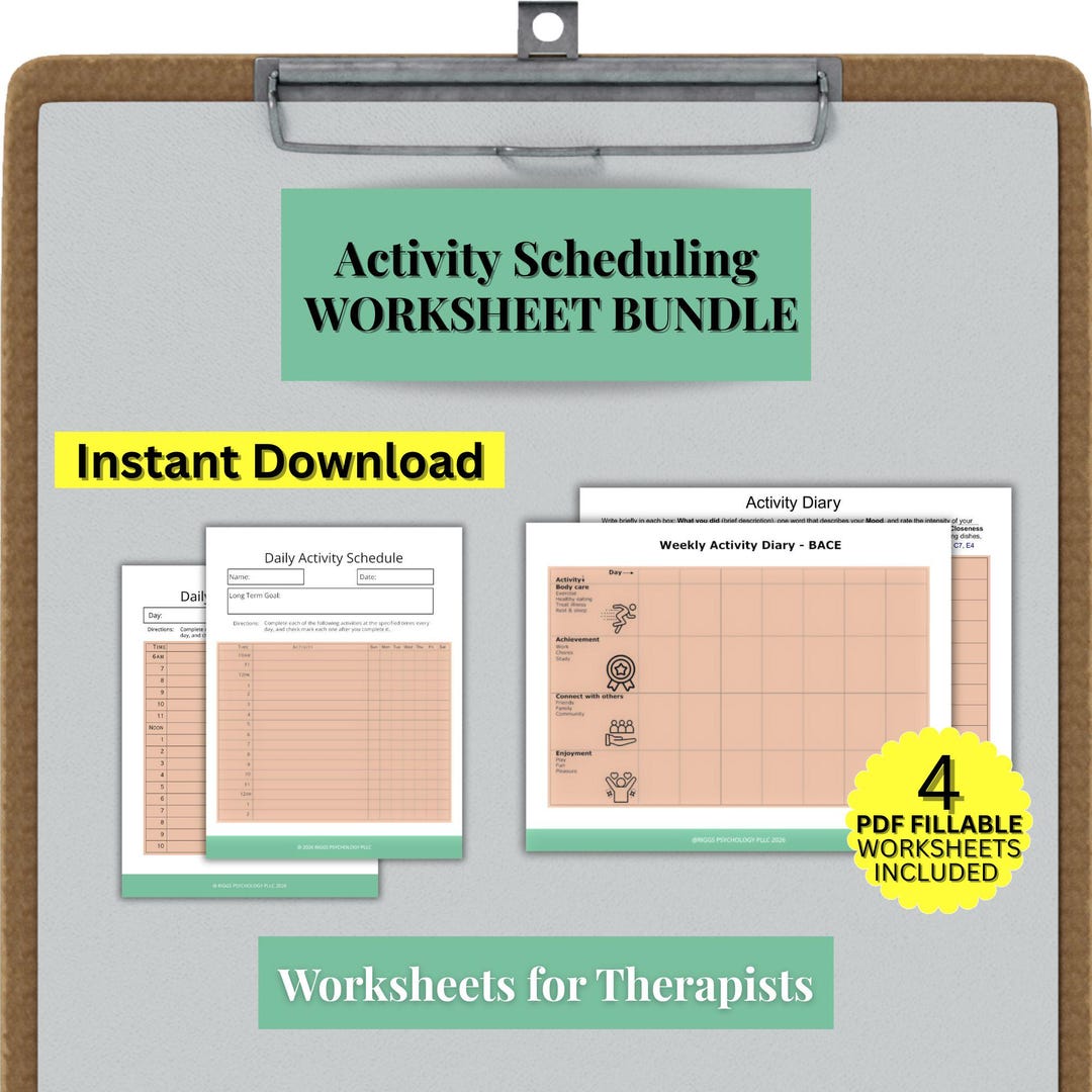Behavioral Activation, Activity Scheduling CBT Worksheets for ...