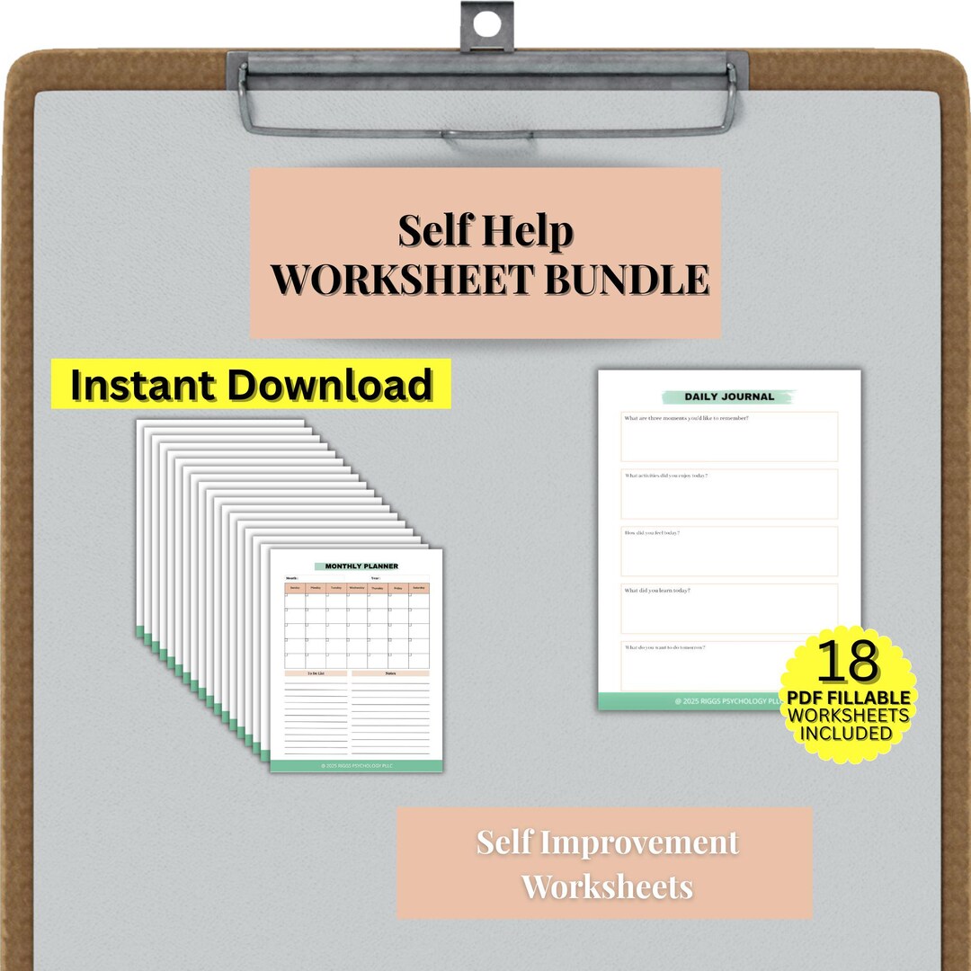 Self Help Worksheet Bundle, Personal Development, Therapy Tools ...