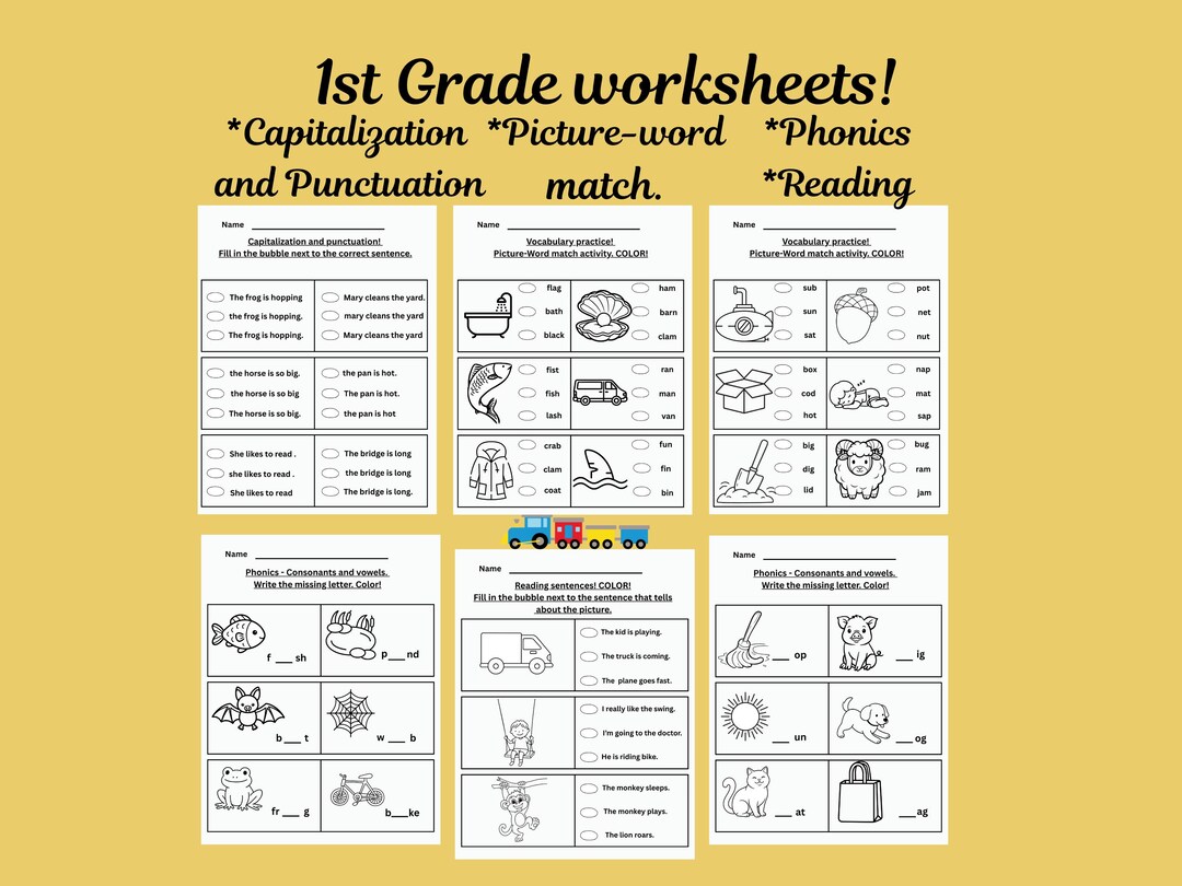 First Grade Worksheets. Reading, Picture-word Match, Phonics ...