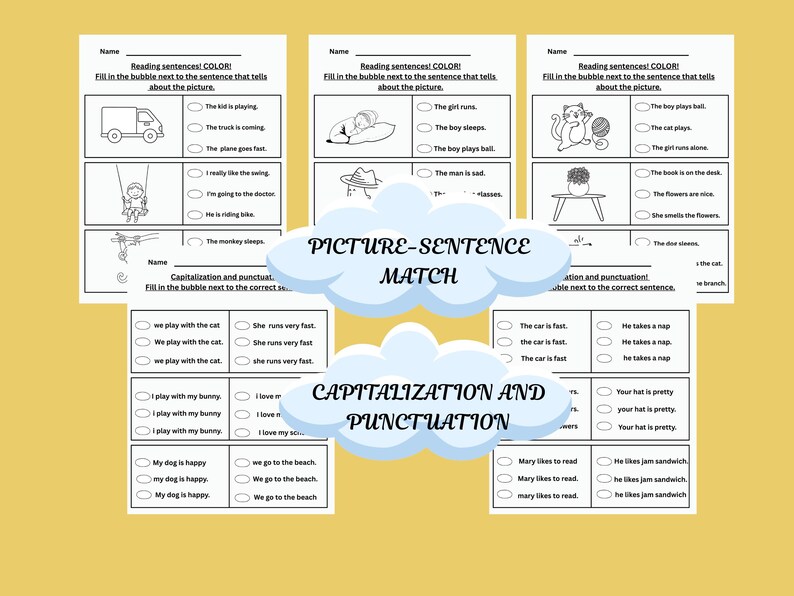 First Grade Worksheets. Reading, Picture-word Match, Phonics ...