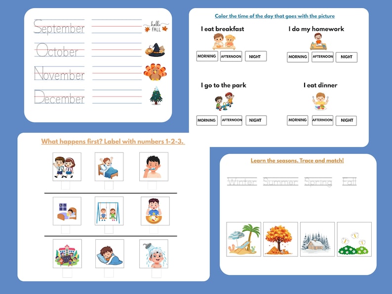 Preschool Learning Worksheets, Days, Months, Seasons, Weather, Time ...