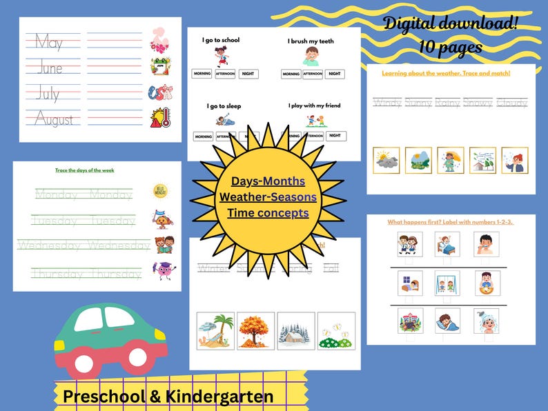 Preschool Learning Worksheets, Days, Months, Seasons, Weather, Time ...