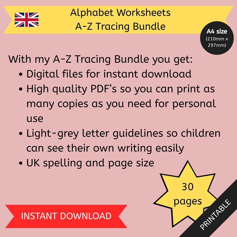 A-Z Tracing Worksheets (A4 SIZE), Alphabet Learning, Printable Activity ...