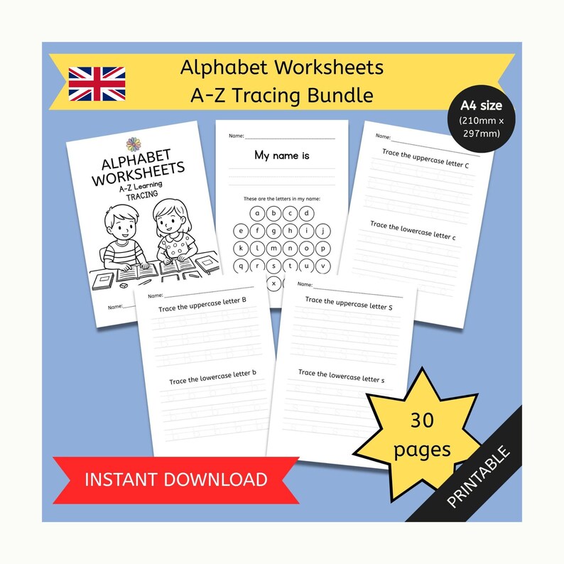 A-Z Tracing Worksheets (A4 SIZE), Alphabet Learning, Printable Activity ...