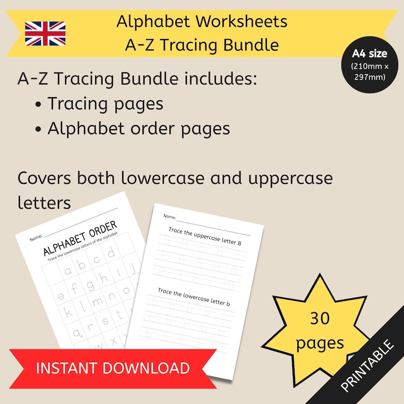 A-Z Tracing Worksheets (A4 SIZE), Alphabet Learning, Printable Activity ...