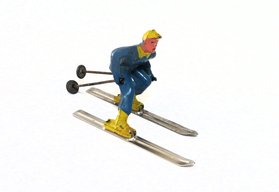 Vintage Lead Figurine, Barclay Figurines, Skier in Blue Ski Suit ...