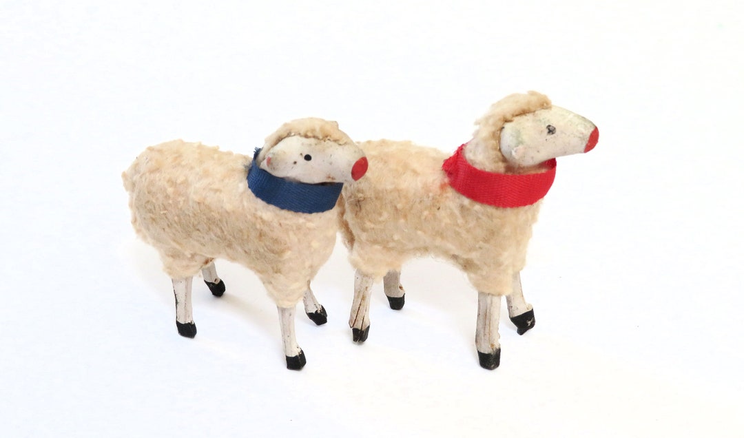 2 Small Stick Sheep Figurines, Woolly Putz Sheep, Made in Germany ...