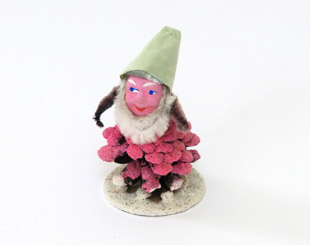 Vintage Pine Cone Gnome, Pink Pixie, Miniature, Christmas Decor, Made ...