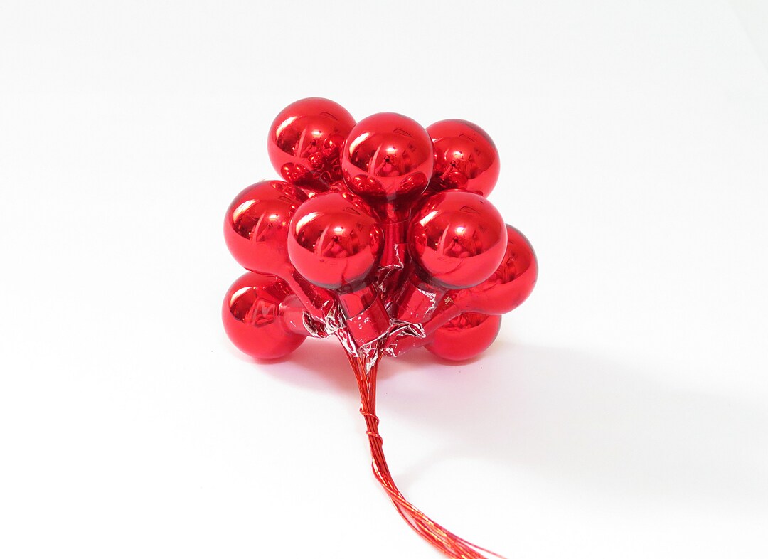 Glass Pick Cluster of 12, Wired Glass Ornaments, Red Glass Balls ...