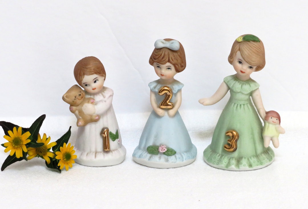 3 Birthday Girl Figurines, Growing up by Enesco 1982, 1 2 3 Years Old ...