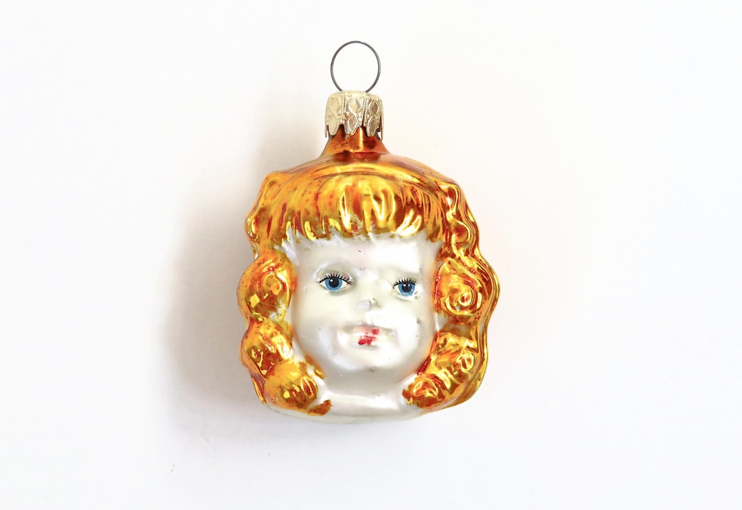 Vintage Angel Glass Ornament, Angel Face, Angel Head, Golden Hair ...