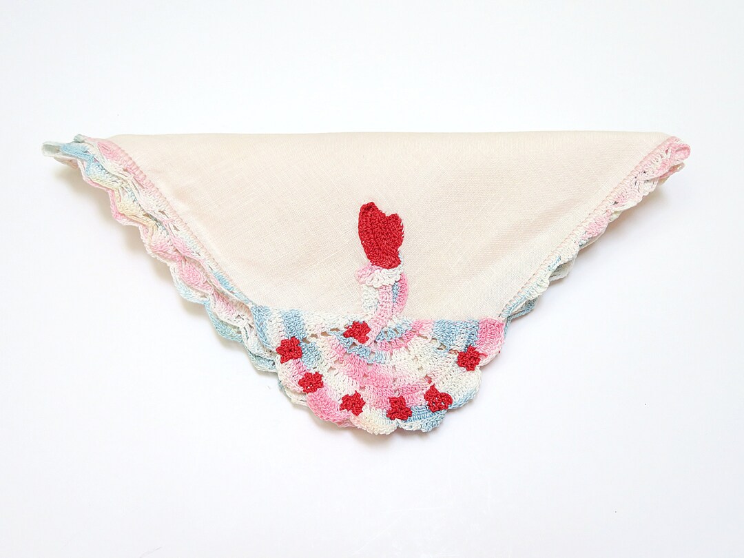 Vintage Crochet Handkerchief, Sunbonnet Girl Hankie, Southern Belle ...
