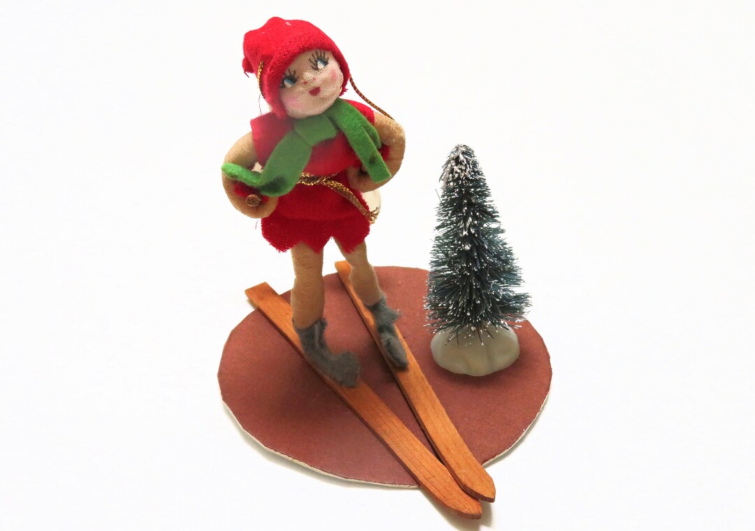 Vintage Miniature Skier Figurine, Paper Mache Miniature Pose Doll ...