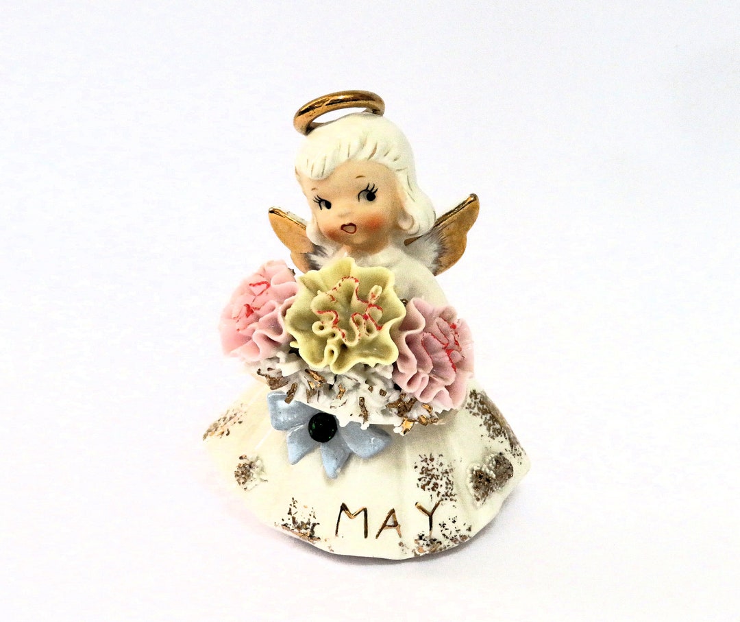Vintage Lefton Birthday Angel Figurine 489, May Angel, Carnation ...