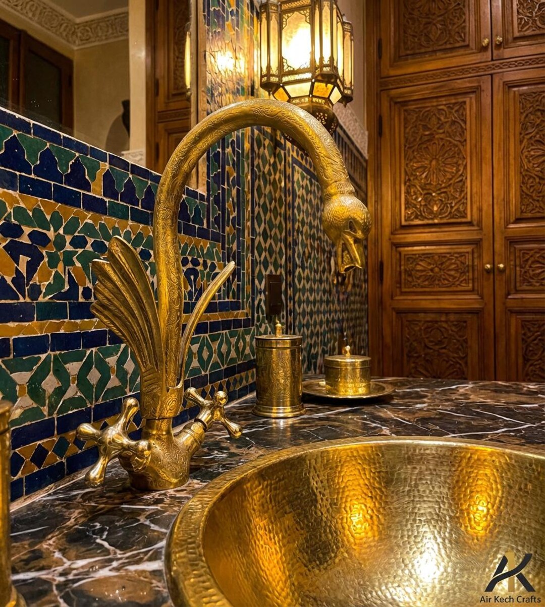 Unlacquered Brass Gooseneck Faucet, Duck Handle, Vintage Bathroom Sink ...