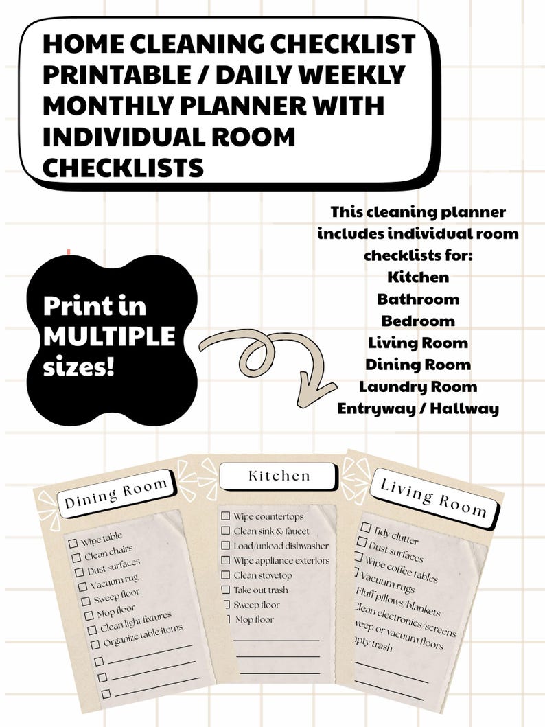 Daily Weekly Monthly Cleaning Checklist | Printable Home Cleaning ...
