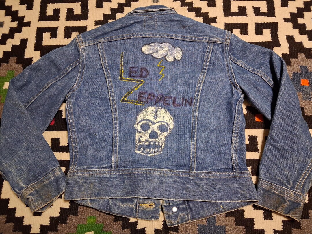 Vintage 70s Lee Denim Trucker Hand Painted Led Zeppelin Rock N Roll ...