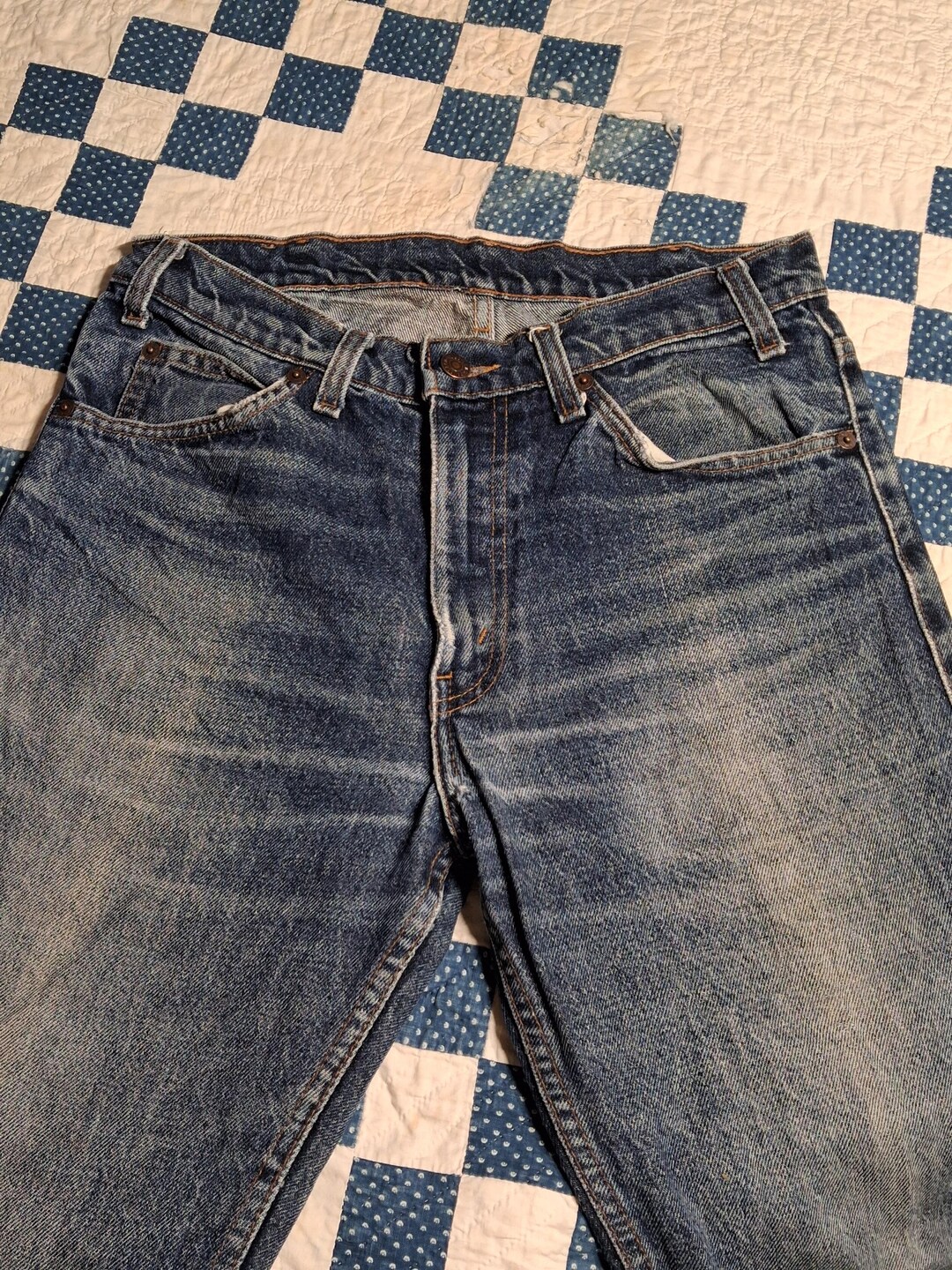 Vintage 90s Leather Patch Levis 505 Zip Fly Perfectly Faded Made in USA ...
