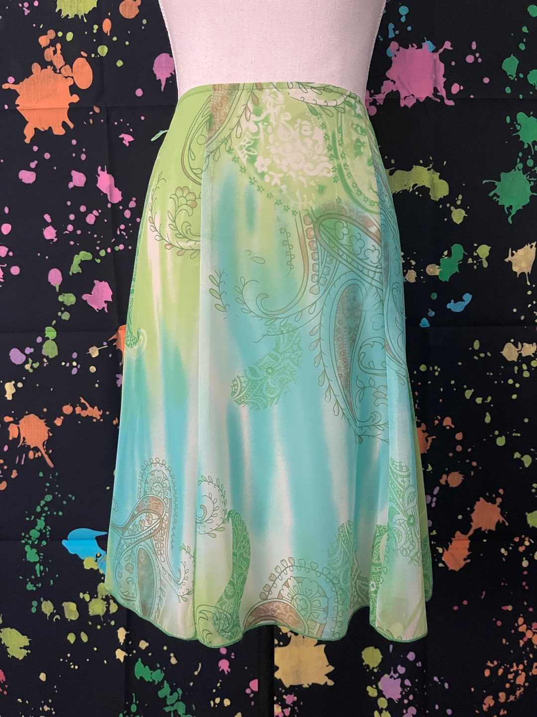 Early 2000s Y2K Heart & Soul Green and Blue Paisley Print Midi Skirt ...