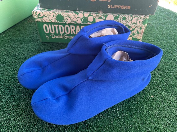 Vintage 70s Bright Blue House Slippers, Vintage Slipp… - Gem