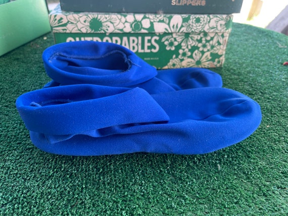 Vintage 70s Bright Blue House Slippers, Vintage Slipp… - Gem