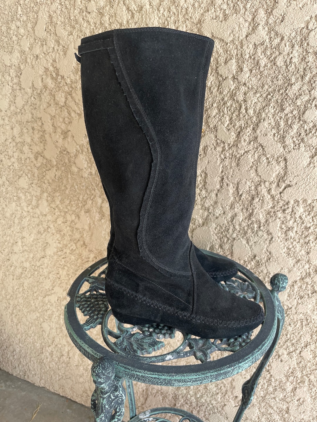 Vintage Black Suede Knee High Bakers Boots, Black Knee High Leather ...