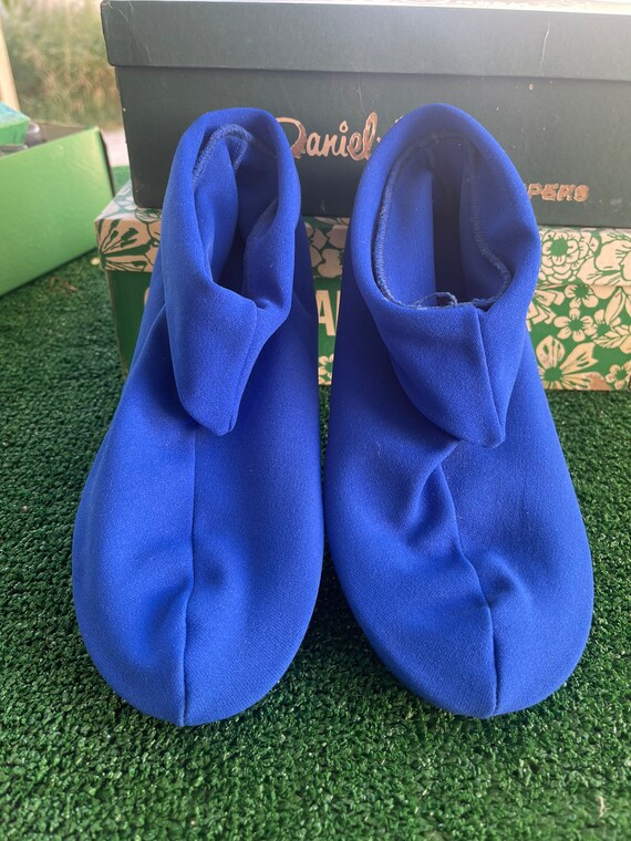 Vintage 70s Bright Blue House Slippers, Vintage Slipp… - Gem