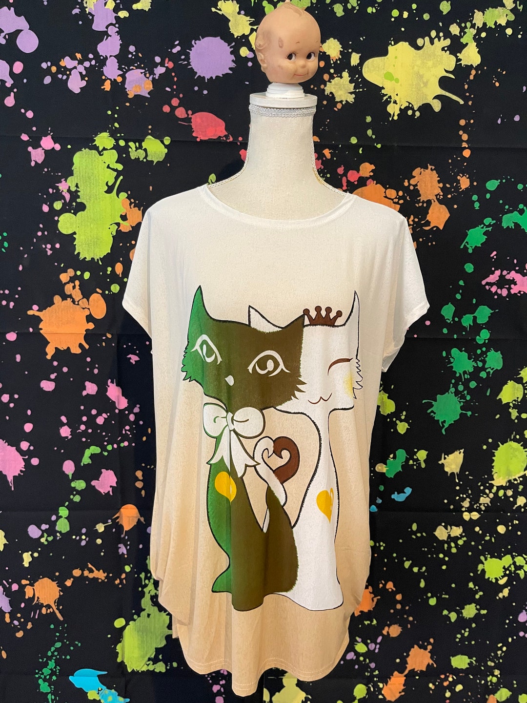 Early 2000s Kitty Cat Sheer See-through Oversized Blouse and or Short ...