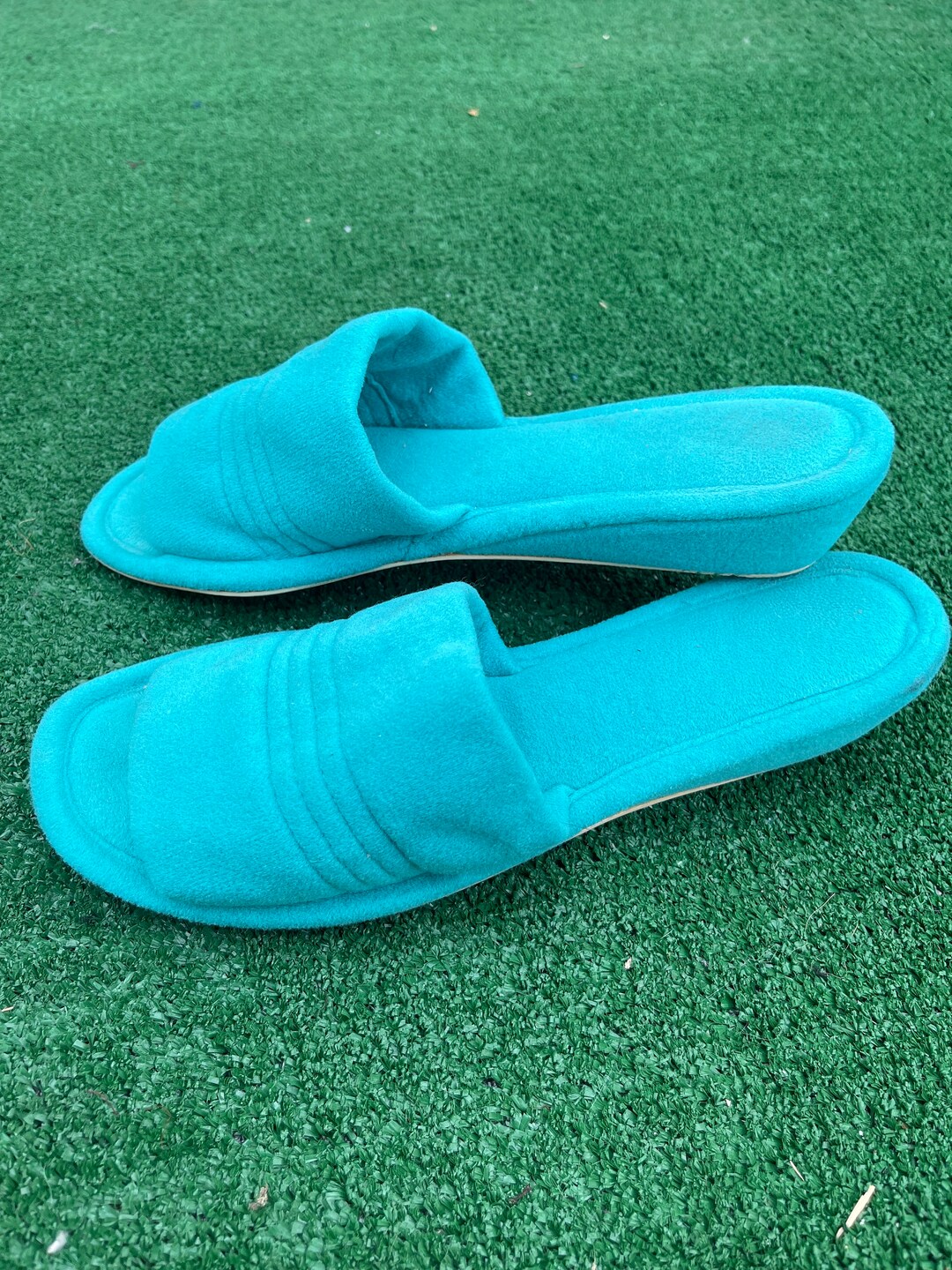 Vintage Turquoise Vanity Fair Wedge Slippers, House Slippers, Size 8 - Etsy