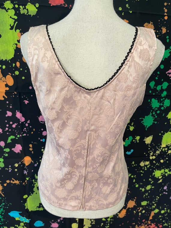 Early 2000s Y2K Light Pink Corset Top with Front Blac… - Gem