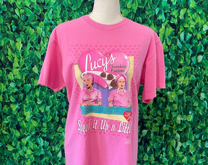 Vintage I Love Lucy Pink T-shirt, Lucy and Ethel in the Chocolate ...