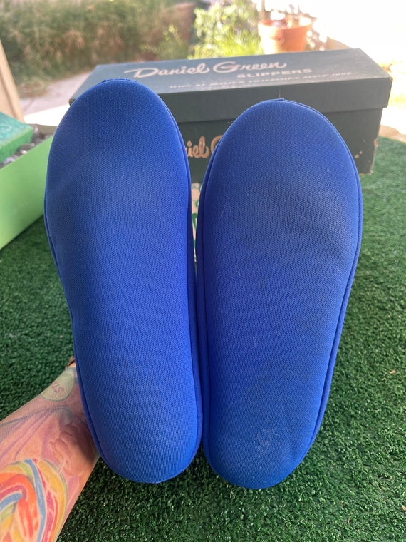 Vintage 70s Bright Blue House Slippers, Vintage Slipp… - Gem