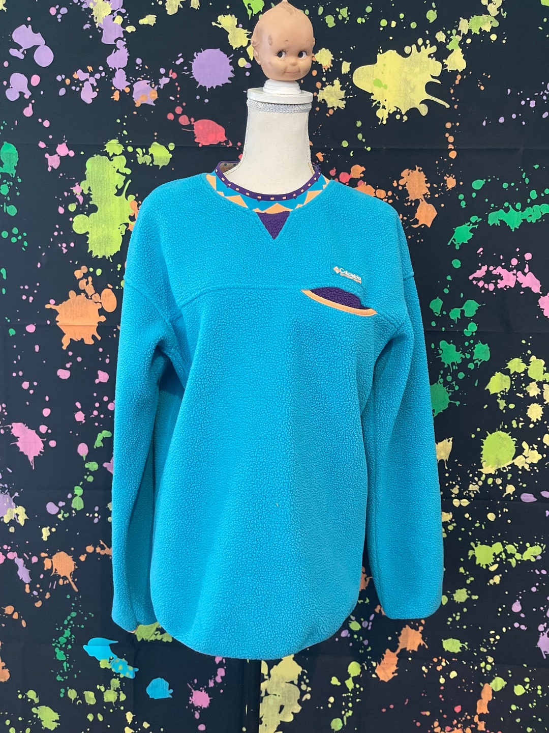 Vintage Columbia Aqua Blue Wapitoo Fleece Pullover Crewneck Sweater ...