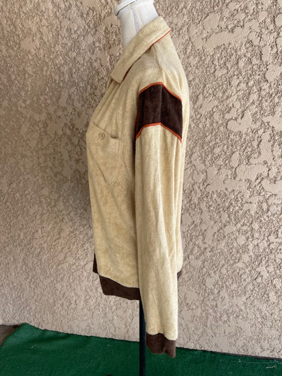 Vintage 70s Weeds Brown Terry Cloth Pullover Long-Sle… - Gem