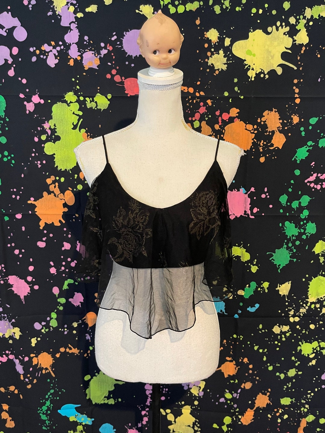 Black With Gold Roses Camisole Tube Tob Tank With Spaghetti - Etsy