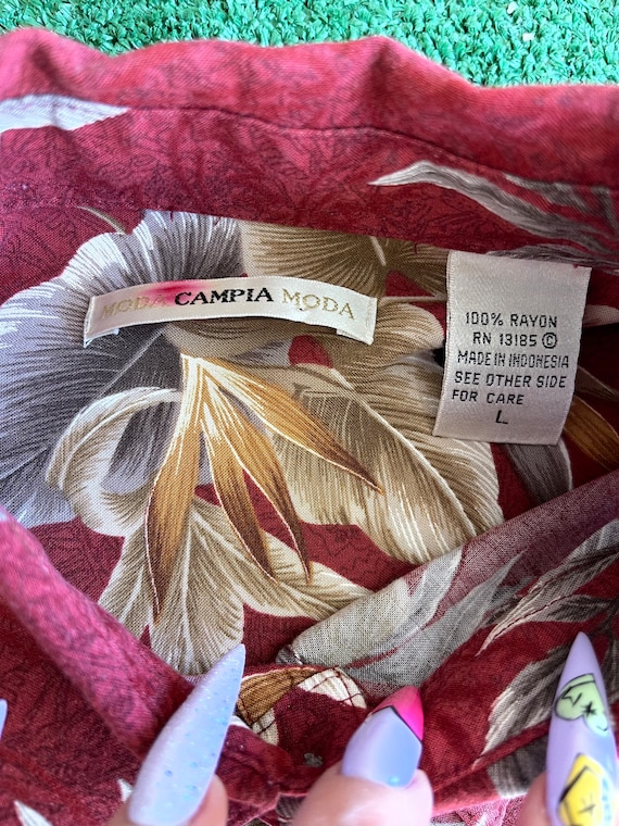 Vintage Moda Campia Red Hawaiian Button Down Shirt, M… - Gem