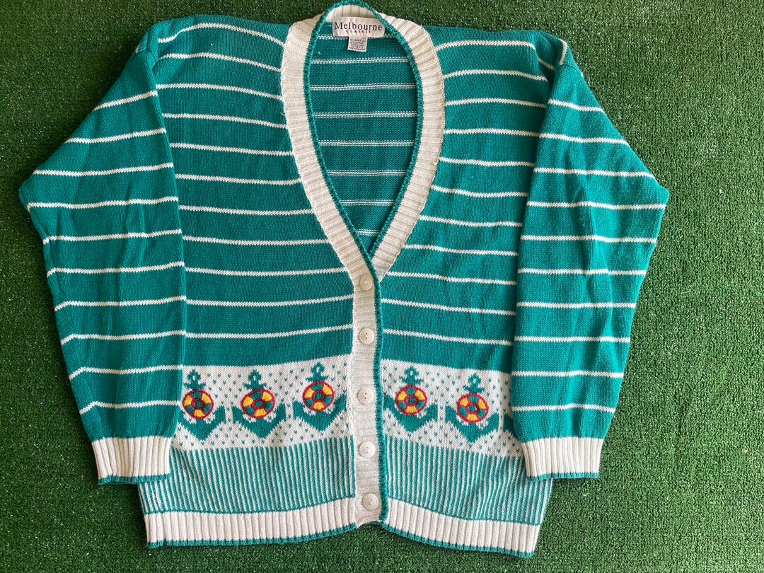 Vintage 1980s Sailor Cardigan Sweater, Grandma Sweater, Melbourne ...